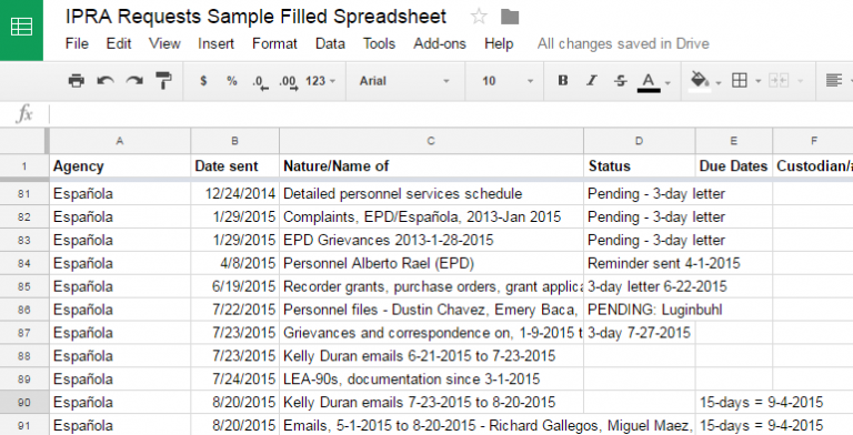 Keeping track of open records requests with a spreadsheet